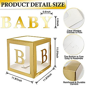 Keencopper Gold Baby Boxes with Letters for Baby Shower, Baby Shower Decorations for Boys or Girls, Transparent Balloon Boxes Clear Blocks for Birthday Party, Bridal Shower, Gender Reveal