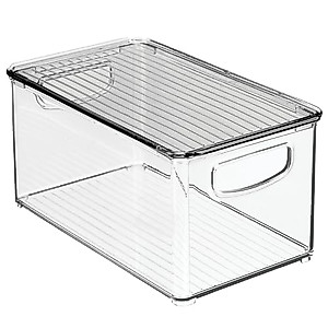 mDesign Plastic Deep Storage Bin Box Container with Lid and Built-In Handles - Organization for Fruit, Snacks, or Food in Kitchen Pantry, Cabinet, Cupboard, Ligne Collection, 6 Pack, Clear/Smoke Gray