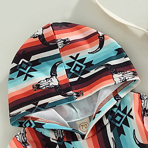 Baby Boy Girl Hoodie Sweatshirt Romper Cow Print Long Sleeve Oversized Bodysuit Tops Western Cowboy Fall Winter Outfit (Brown Blue, 12-18 Months)