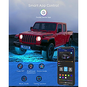 Govee Underglow Car Lights, 4 pcs RGBIC Smart LED Lights with 16 Million Colors and 10 Scene Modes with App Control, 2 Music Modes for Cars, SUVs, Trucks, DC 12-24V