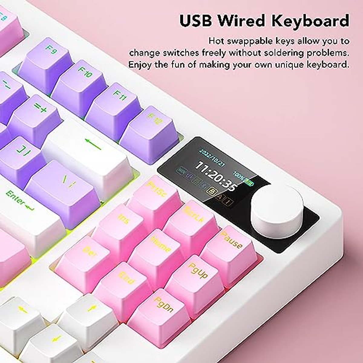 Luqeeg Gaming Keyboard, USB Wired Hot Swappable Bluetooth Wireless RGB Mechanical Keyboard with 3 Mode Connectivity, 16 Lighting Effects, Mechanical Keyboard for Windows, Mac
