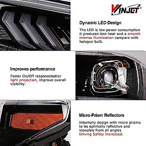 Winjet LED Headlights Assembly Fit For 2016-2019 Toyota Tacoma, Led Headlamp For 2020-2023 Tacoma (SR, SR5, TRD Sport models only), Tacoma Front Lamp w/Led High& Low Beam (Glossy Black/Clear Lens)