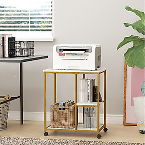 SogesHome Gold Bar Cart, Utility Bar Serving Cart Kitchen Island Rolling Cart on Wheels with Shelves for Living Room, Office, Coffee