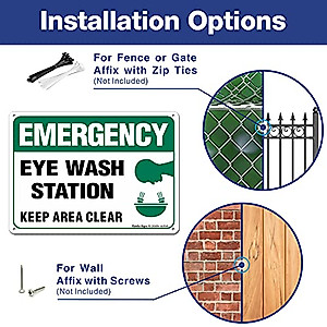 (2 Pack) Emergency Sign, Eye Wash Station Sign, Keep Area Clear Sign, 10 x 7 Inches .40 Rust Free Aluminum, UV Protected, Weather Resistant, Waterproof, Durable Ink，Easy to Mount