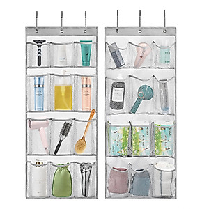 TEMUORG 2 Pcs Door Hanging Bathroom Organizer Mesh Shower Accessories Holder Bathtub Storage Bag with Mesh Pockets (12 Pockets)