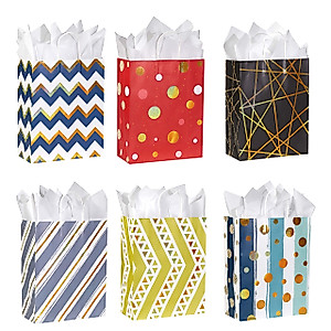 SUNCOLOR 12 Pack 13" Large Gift Bags Assorted Colors With Tissue Paper