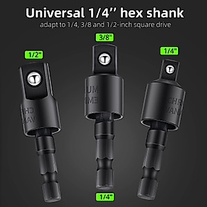 4 Pcs Impact Grade Sockets Adapter Power Drill Sockets Adapter Set with 360 Degree Rotatable Hex Shank Drill Adapters, 105 Degree Angle Screwdriver Drill Bit for Household Workplace Industry (Black)