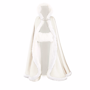 BEAUTELICATE Wedding Cape Hooded Cloak for Bride Winter Reversible with Fur Trim Free Hand Muff Length 50" Ivory
