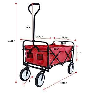 Folding Wagon, Garden Cart Heavy Duty Collapsible Folding All Terrain Utility Beach Garden Shopping, Utility Cart Collapsible (Red)