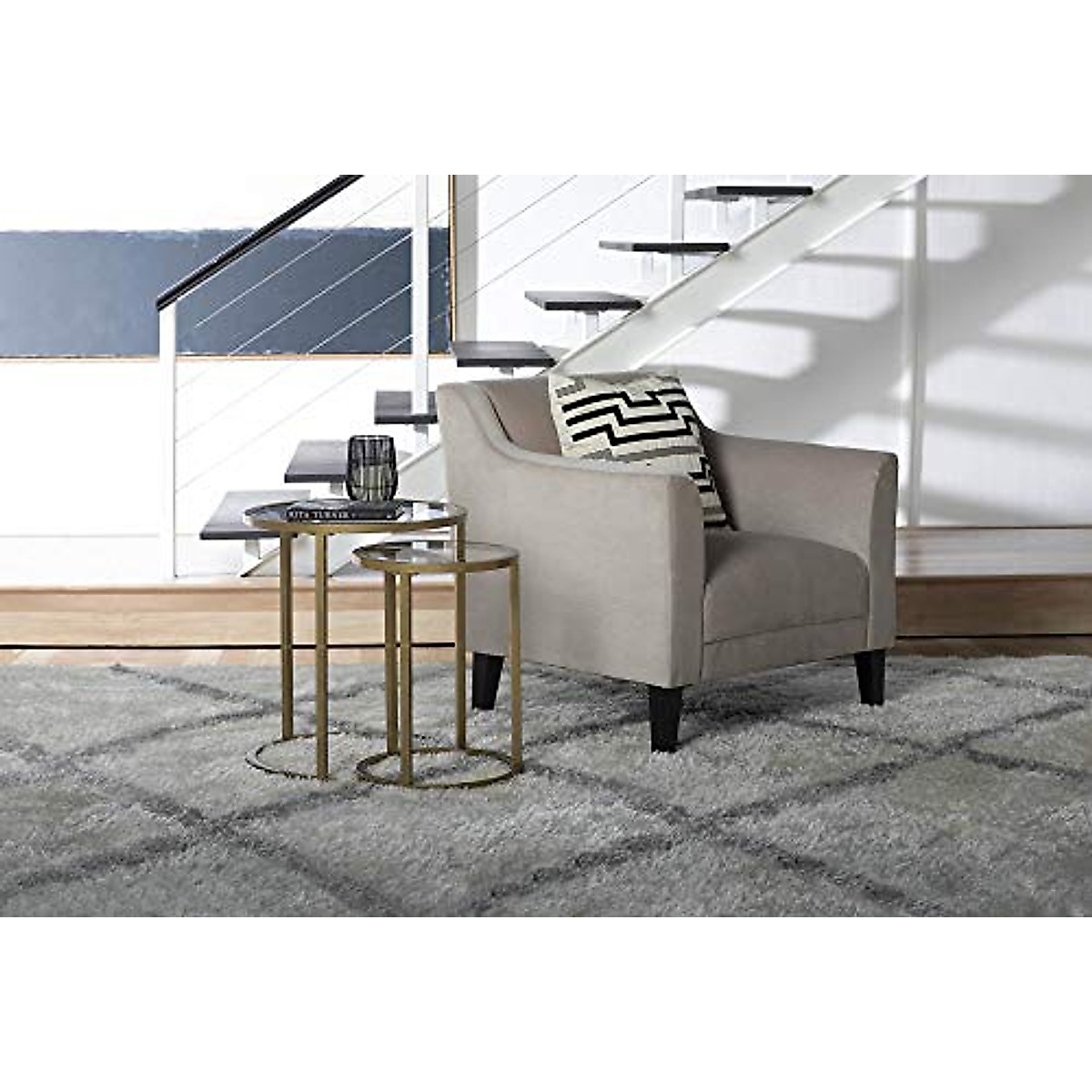 Studio Designs Home Camber Modern 20" and 14.5" Round Set of Nesting Tables in Gold/Clear Glass