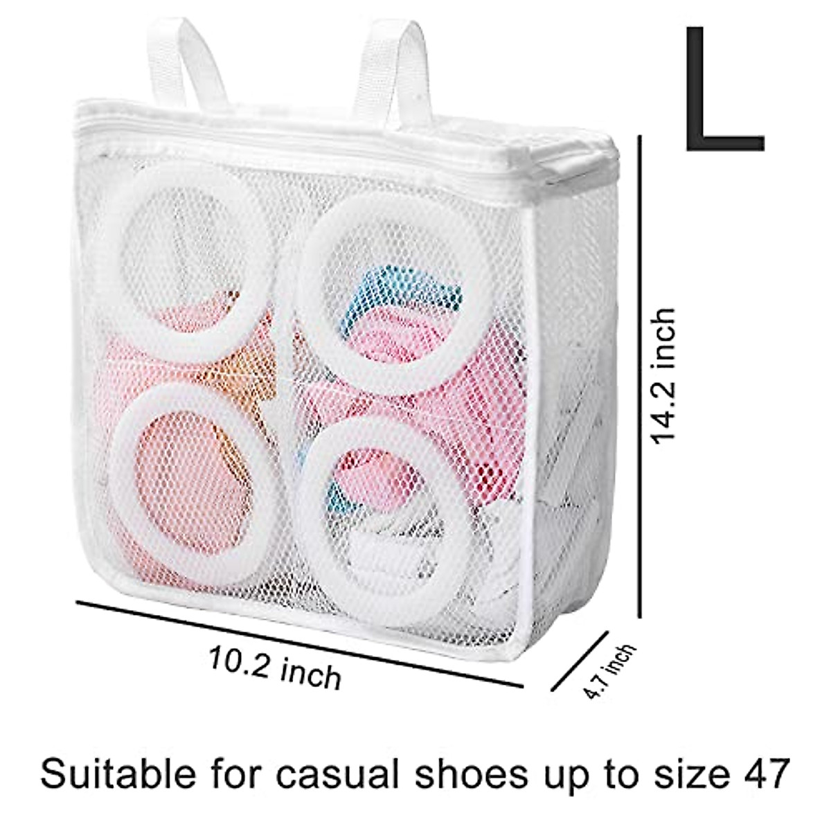 BAYTORY 2Pcs Shoe Washing Bag with Zipper, Mesh Laundry Bag for Washing Machine, Reusable and Durable, Wash Bag for Sneakers, Trainers, Running Shoes, Bras, Socks, Lingerie (1 Large and 1Medium)