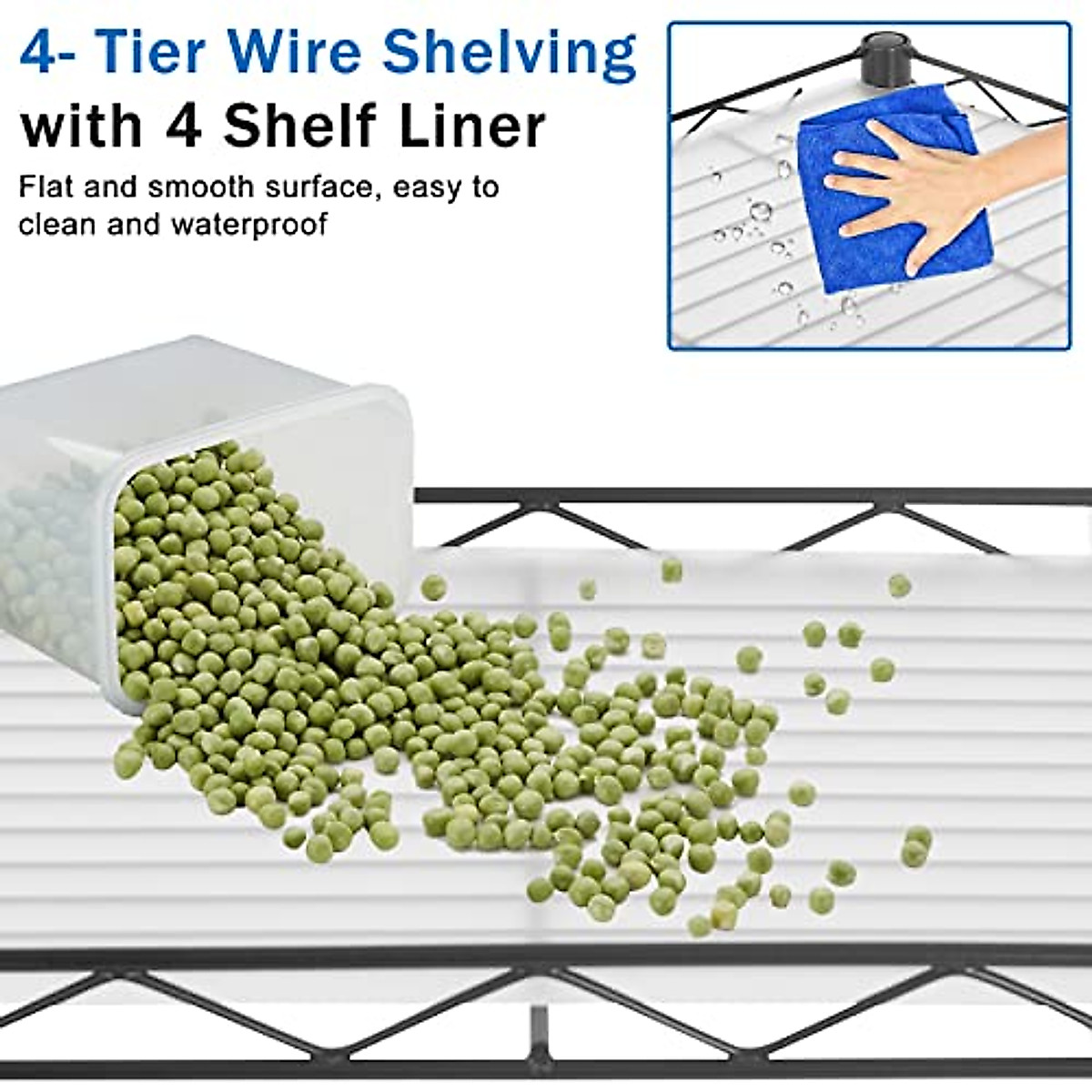 YRLLENSDAN Adjustable Height Wire Shelving with Shelf Liners, 4 Tier Metal Storage Shelves 600lbs Loading Capacity Shelving Units and Storage for Kitchen and Closet (18W x 12D x 44H), Black