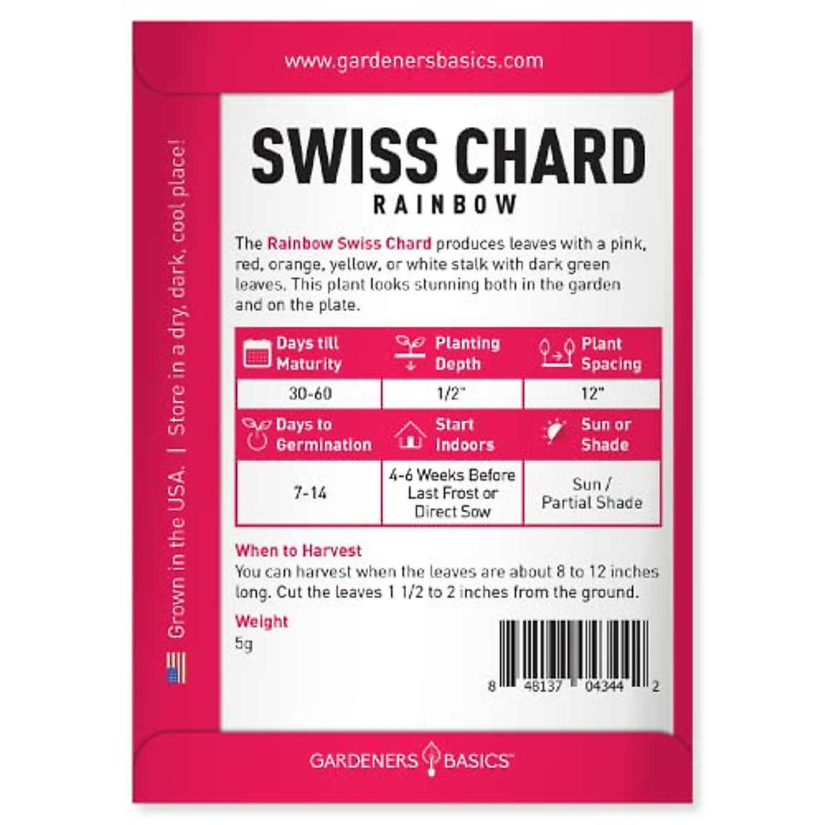 Swiss Chard Seeds for Planting (Rainbow) Non-GMO Vegetable Variety- 5 Grams Seeds Great for Summer, Fall and Winter Gardens by Gardeners Basics