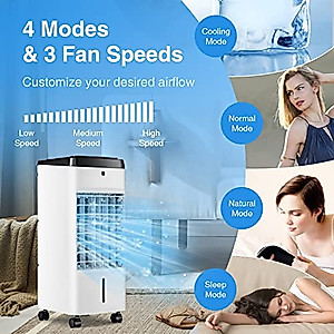 Evaporative Air Conditioners,3-in-1 Portable Fan with 3 Modes,1 Gal Detachable Water Tank w/ 12H Timer, 70° Oscillation & 20FT Remote Control & 40dB, Evaporative Cooler for Room