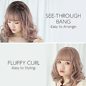 ブライトララ BRIGHT LELE Natural Full Medium Wavy Hair Wigs With Bangs for Women Synthetic Curly Hair Wig for Daily Party Cosplay Wig HF617-NB