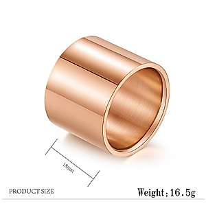 INRENG Men Women Stainless Steel Ring 18mm Wide Big Cool Plain Band Flat Top Pipe Cut High Polished Rose Gold Size 11