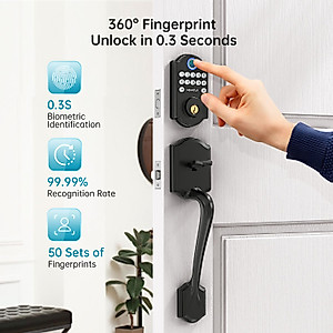 Front Door Lock Set, HEANTLE Keyless Entry Locks with Handle, Electronic Digital Keypad for Sets, Automatic Fingerprint Locksets Deadbolt Exterior, Auto Lock, Easy to Install