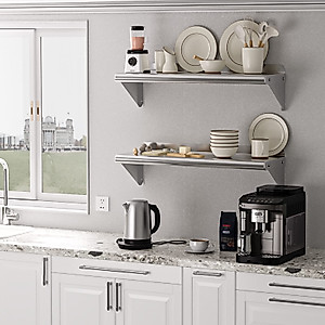 RIEDHOFF Stainless Steel Shelf 12" x 48", 220 lb [NSF Certified] Commercial Metal Wall Mount Shelf with Backplash for Restaurant, Laundry Room, Kitchen and Garage