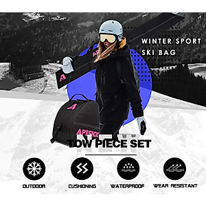 AIRTTUZ Padded Two-Piece Ski and Boot Bag Combo Water-Resistant Ski Boot Travel Bag Fit Skis Up to 200 cm & Boots Size 13 With 5mm Foam Ski Gear Bag.