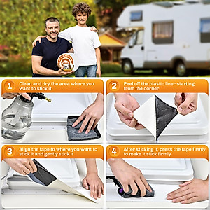 WELLUCK RV Roof Tape Sealant Roofing Tape, 4 Inch X 50 Foot Natural White RV Tape for Roof Repair Camper Trailer Boat Sealing Leak Repair, UV & Waterproof