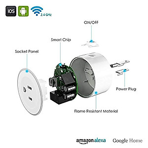 WiFi Smart Plug Mini Smart Outlet Work with Alexa& Google Home, Wireless Smart Socket with Night Light, Timer Function Device Sharing, Wall Plug No Hub Required APP Remote Control from Anywhere