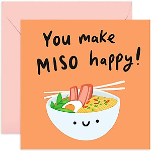 Old English Co. Cute Card for Girlfriend or Boyfriend - 'You Make Miso Happy' Funny Card for Husband or Wife - Birthday, Anniversary, Just Because | Blank Inside Envelope