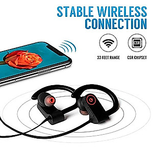 Wireless Bluetooth Neckband Headphones, U8 Ear Sweatproof Sport Earphones with Ear Hooks, Noise Cancelling, Stereo Headset with Mic, Sweat Proof, Sport Gym, Black