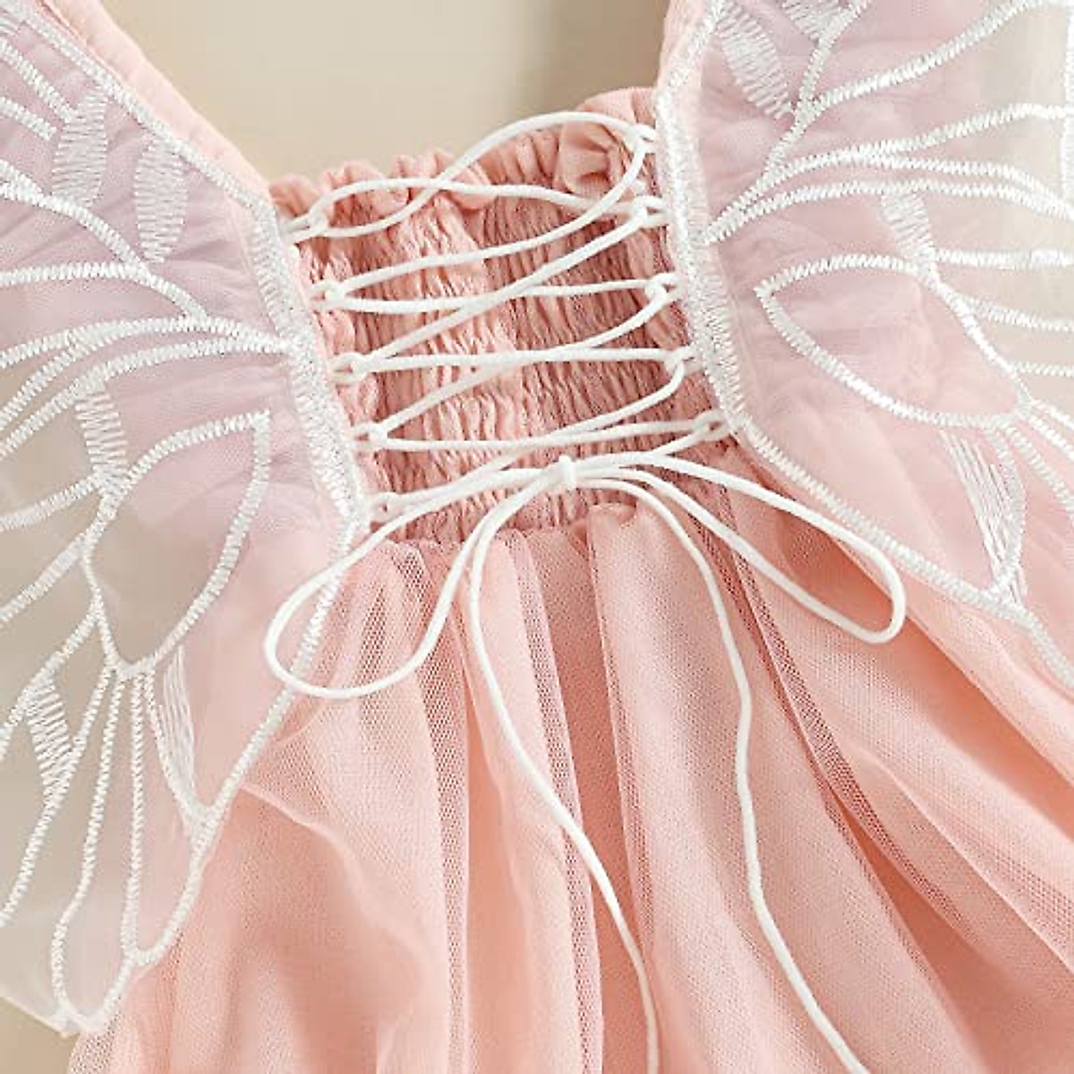 CREAIRY Baby Girl Butterfly Wings Short Sleeve Romper Dress Lace Tulle Tutu Dress Bodysuit Jumpsuit Birthday Summer Outfits (Pink, 9-12 Months)