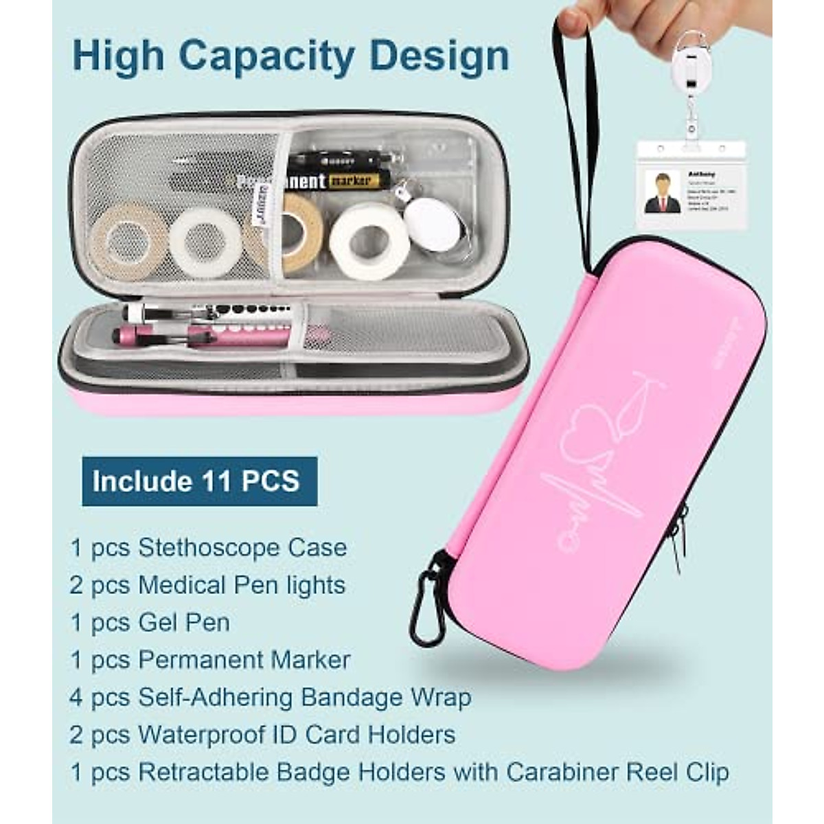 MEUUT 11 pcs Stethoscope Case Kits, Perfect Nurse Gift First Aid Kit Bag with Stethoscope Case, Penlights, Medical Scissor, Bandage Wraps, Badge Holders, Nurse Accessories for Nurses