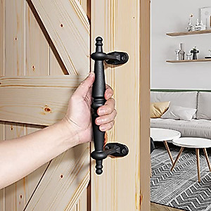 EaseLife 9" Barn Door Pull Handle,Rustic Black Cast Iron Grab,Easy Install