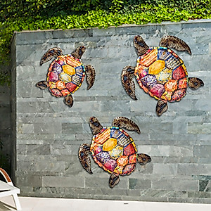 Metal Wall Art Sea Turtle Indoor Outdoor Tropical Wall Sculpture Decor Metal Beach Turtle Art (14 in x 14 in)