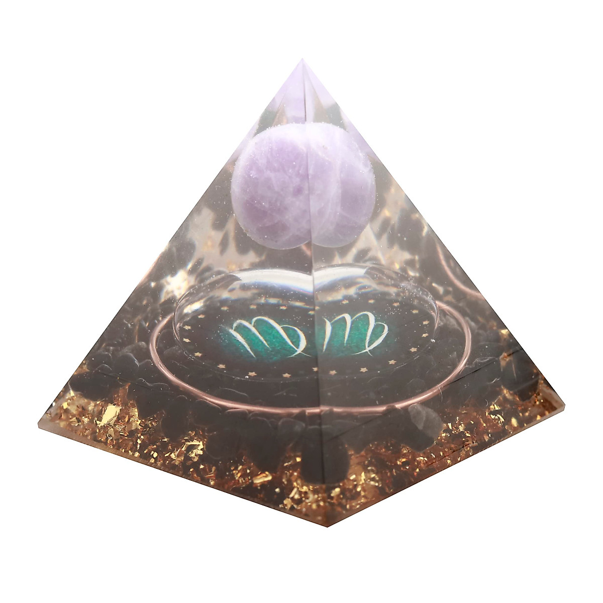 12 Zodiac Orgone Crystal Pyramid, Natural Amethyst with Obsidian,Healing Crystals Pyramid for Protection Chakra, Unique Constellation Pyramid for Positive Energy, Healing Money Health(Virgo)