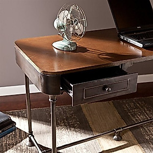 SEI Furniture Edison 2-Drawer Desk, Dark Tobacco with Industrial Gray