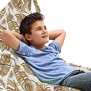 Lunarable Beige Lounger Chair Bag, Hand-Drawn Romantic Feathers Vintage Pattern as Repeating Tiles Print, High Capacity Storage with Handle Container, Lounger Size, Beige Tan White