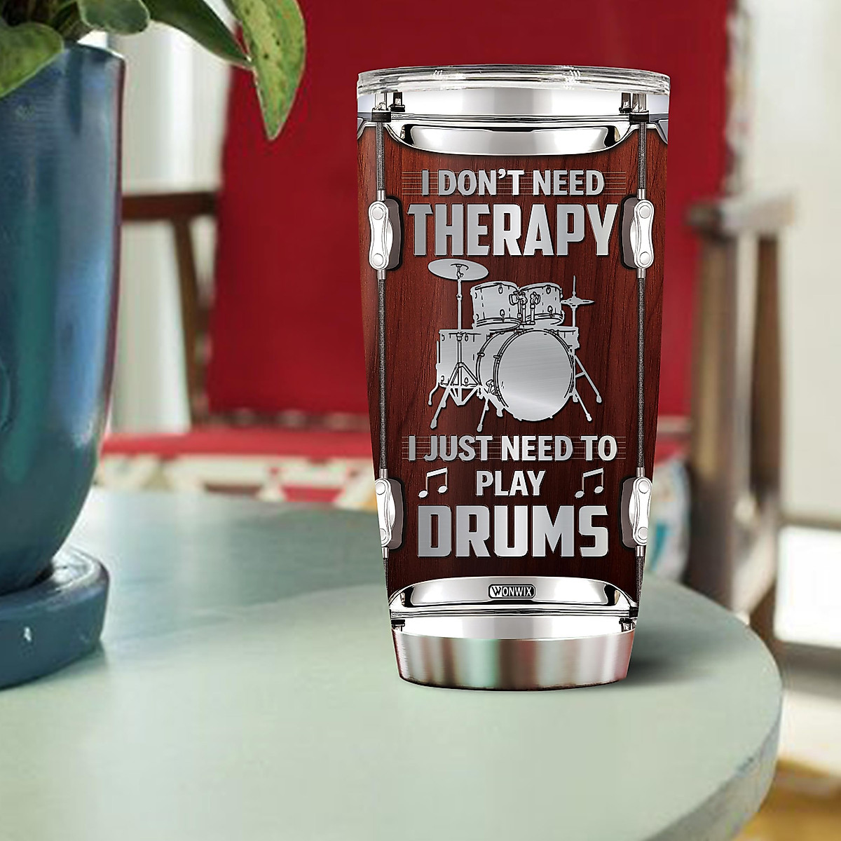 WONWIX Drummer Gifts for Men Women Thermos Tumbler Drum Coffee Travel Mug Cup Water Bottle Gift for Him Her Husband Dad Drummers Musician Birthday Christmas 20oz Stainless Steel Insulated