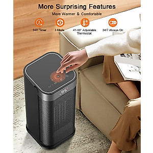Sunnote Space Heater for Indoor Use, 1500W Electric & Portable Ceramic Heaters with 80°Oscillating, Thermostat, 5 Modes, 24Hrs Timer, Room Heater with Remote, Fast Heating Safe for Office Bedroom Use