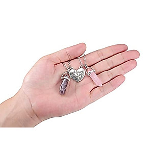 PESOENTH BFF Necklace for 2 - Matching Heart Best Friends Crystal Pendant Necklaces Friendship Jewelry Set for Girls Women