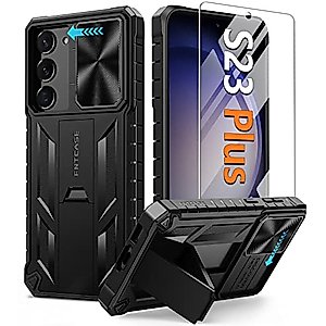 FNTCASE for Samsung Galaxy S23-Plus Case: Military Grade Shockproof Protection Case with Kickstand & Matte Textured Rugged TPU Shell | Drop Proof Protective Phone Cover for Galaxy S23+ Black