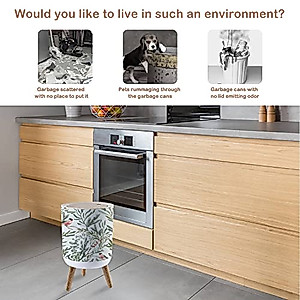 Small Trash Can with Lid Watercolor Seamless with Winter Leaves Branches Berries Bullfinch Bird 7 Liter Round Garbage Can Elasticity Press Cover Lid Wastebasket for Kitchen Bathroom Office 1.8 Gallon