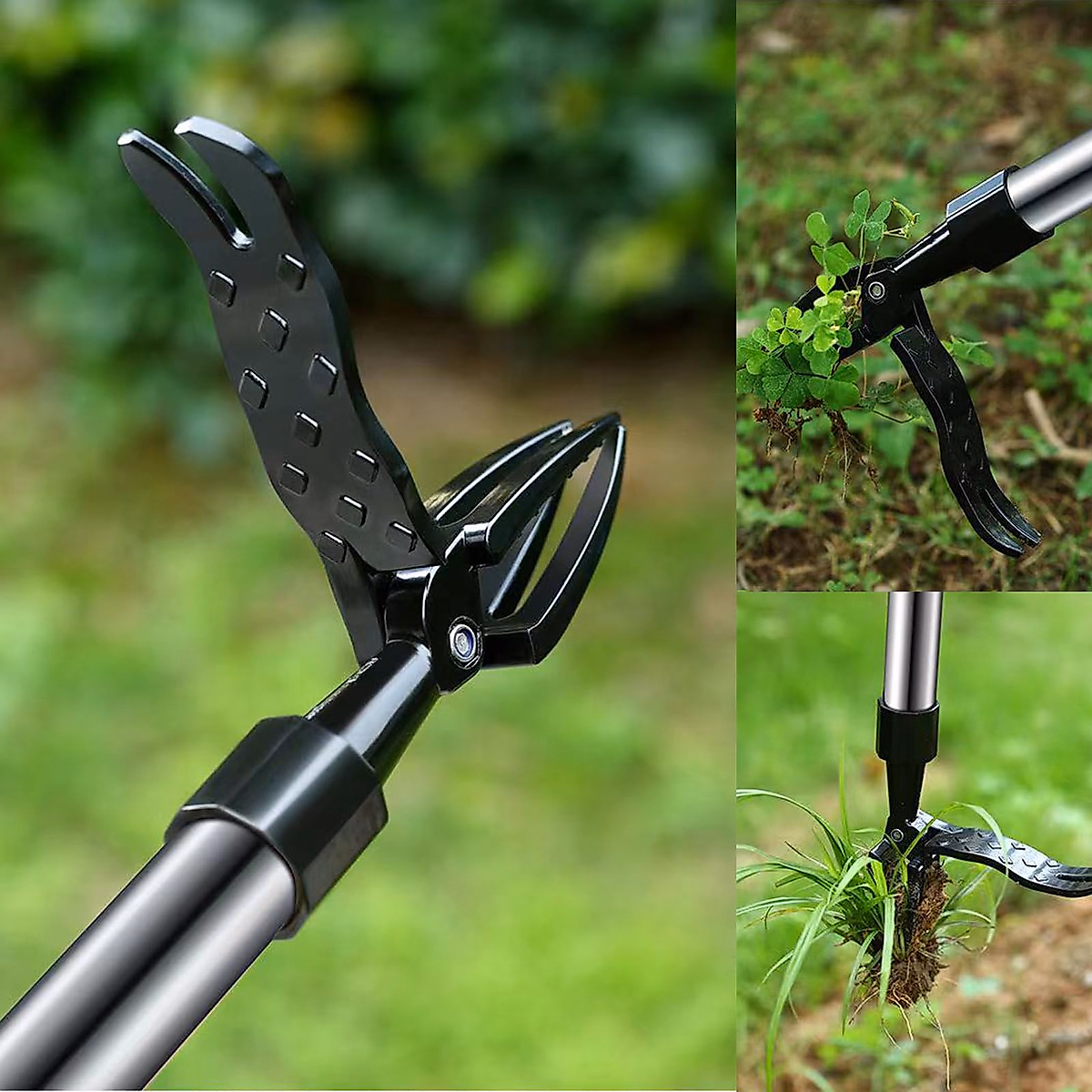 Weeder Stand Up Weed Puller Tool with Long Handle 4-Claw Steel Head Design Weeding Tool Easily Remove Without Bending, Kneeling, or Pulling for Vegetable Gardening Backyard Farm Weeding