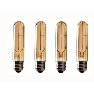 Vintage Edison LED Bulb 4 Pack,T10/T30 LED Bulbs 2W Antique COB Tubular Filament LED Bulb Tubular Edison Style LED Filament Bulb T10,Dimmable,E27 Medium Base,Warm White 2300K,Amber Glass Cover