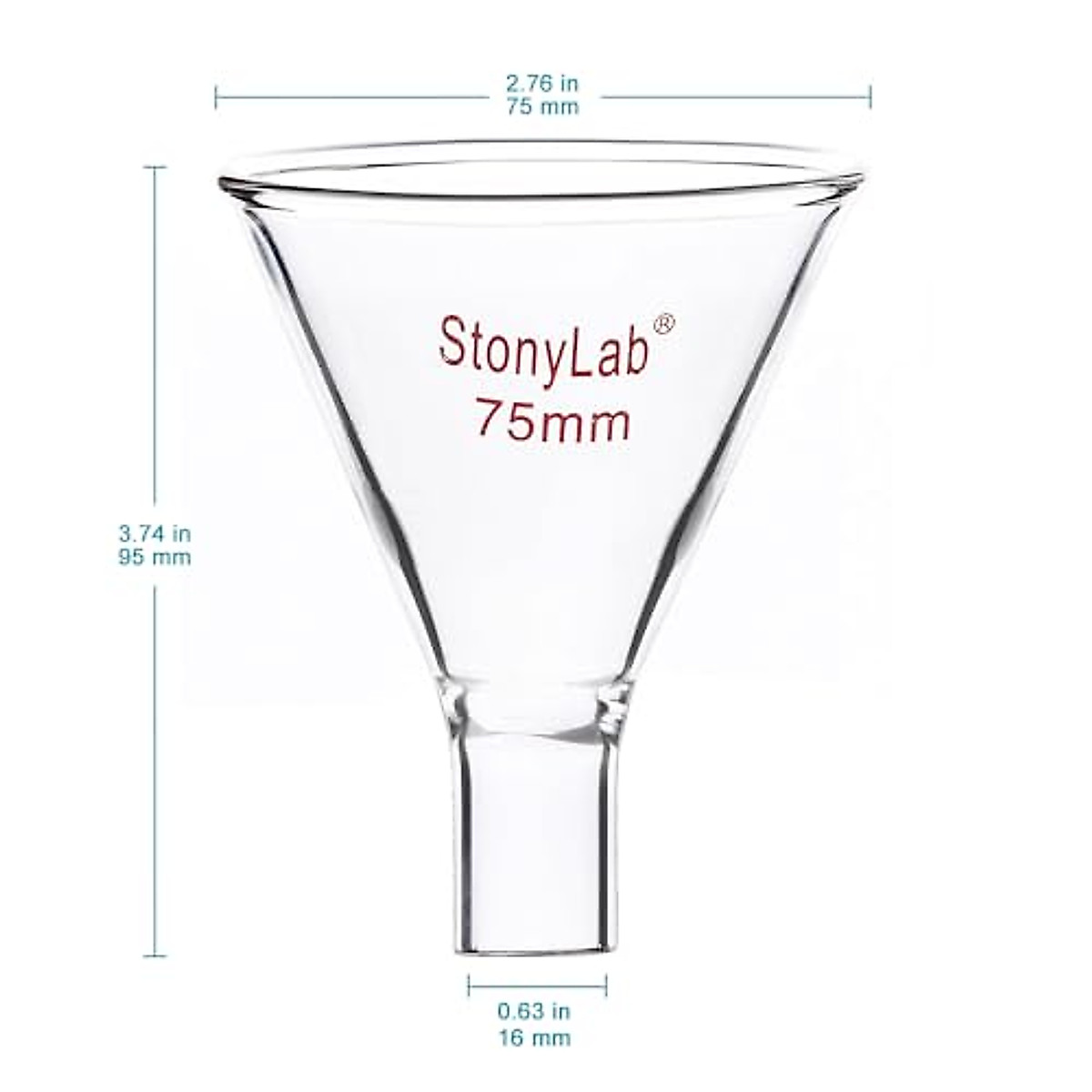 stonylab Glass Powder Funnel, Heavy Wall Borosilicate Glass Short Stem Funnel with 75 mm Top Diameter and 22 mm Stem Length