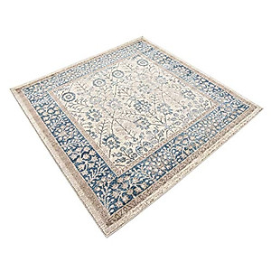 Unique Loom Salzburg Collection Area Rug - Gneis (5' Square, Cream/ Light Blue)