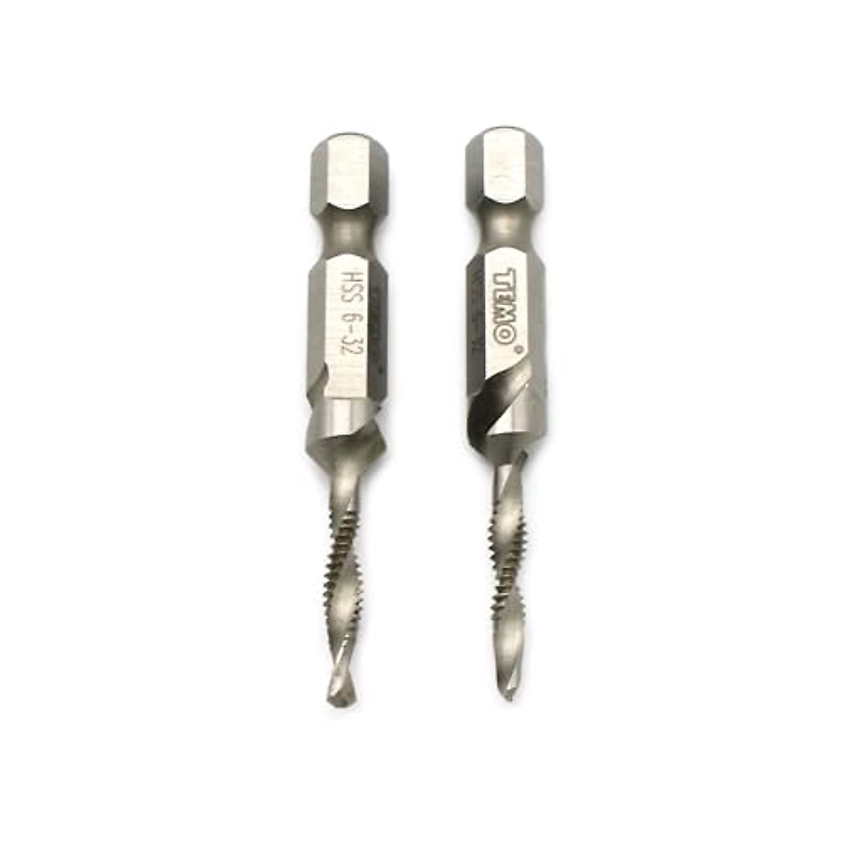 TEMO 2 pc 6-32 Combination Drill and Tap Multi Use Deburr Countersink Hex Bit