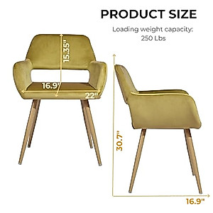 FurnitureR Velvet Dining Chair, Upholstered Fabric Leisure Accent Arm Side Club Guest Chair for Living Room, Set of 1, Yellow