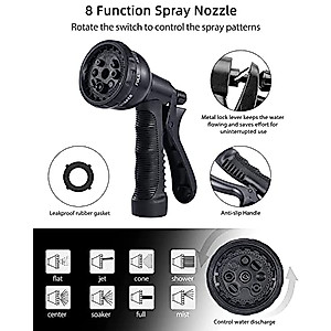 PEISONGFEI Garden Expandable Hose with 8 Function Hose Nozzle, Lightweight Anti-Kink Flexible Garden Hoses, Extra Strength Fabric with Double Latex Core 50 FT, Black
