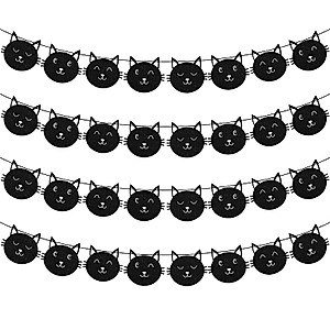 32 Pieces Black Cat Birthday Party Decoration Meow Banner Black Glitter Kitty Garland for Boys Girls Cat Meow Birthday Party Supplies