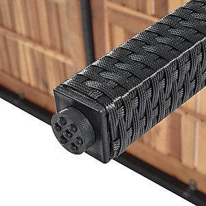 Aiuyesuo 7-Piece Outdoor Patio Dining Set, Garden PE Rattan Wicker Dining Table and Chairs Set, Acacia Wood Tabletop, Stackable Armrest Chairs with Cushions for Backyards Porches Poolside (Brown-13)