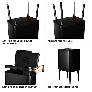 Home-Complete Trash Can - 8.7-Gallon Trash Can with Lid, Removable Legs, and 3L Recycling/Compost Bin - Odor-Resistant Kitchen Trash Cans (Black)