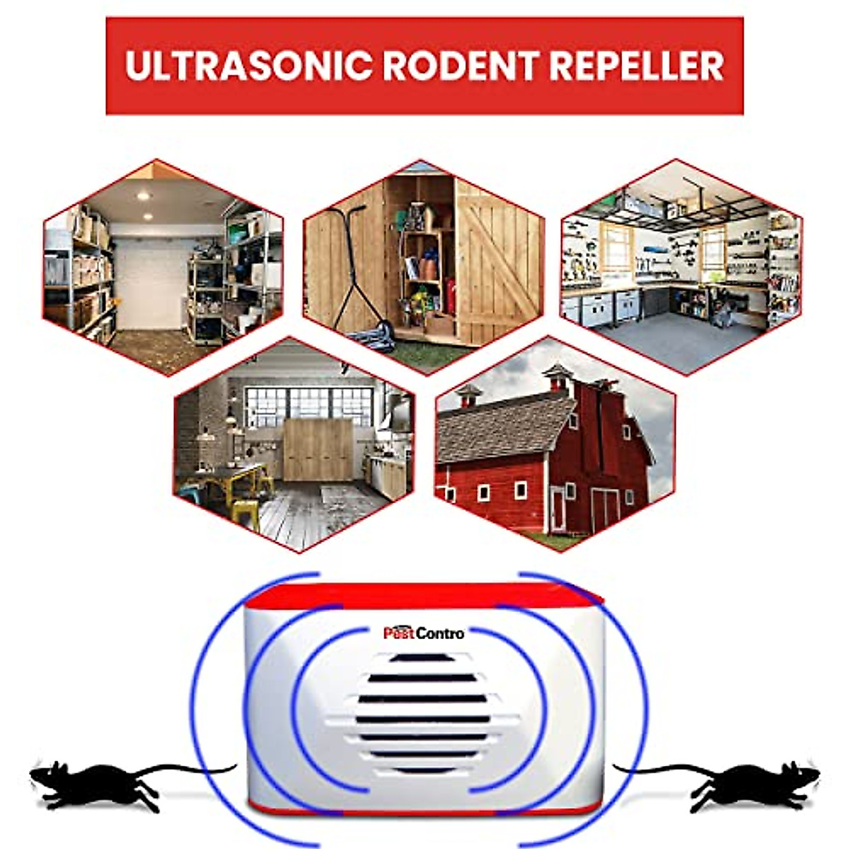 PestContro Portable Ultrasonic Rodent Repeller, Cordless Non-Lethal Pest Control, Dual Frequency, Mice Rats Squirrels Chipmunks Kitchen Office Garage Basement Shed Storage Attic